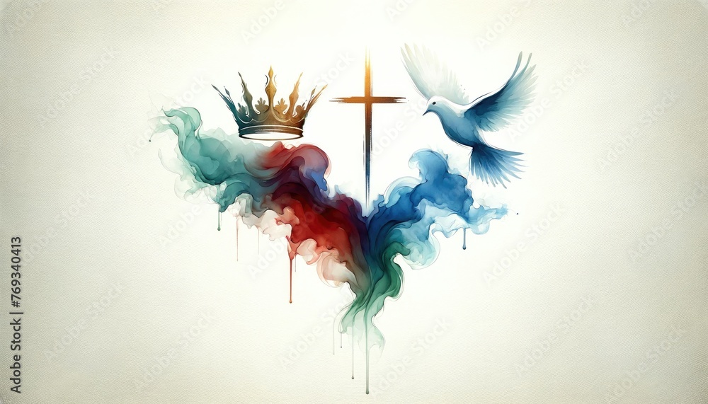 Holy Trinity symbols. Cross, crown and dove of Holy Spirit. Christian ...