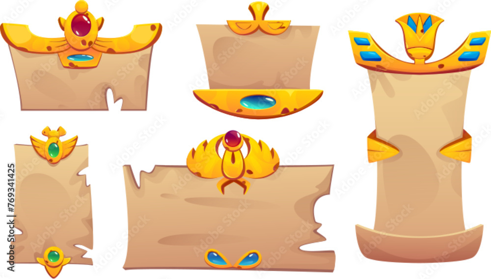 Ancient Egyptian game frame ui papyrus element. Egypt gold parchment ...