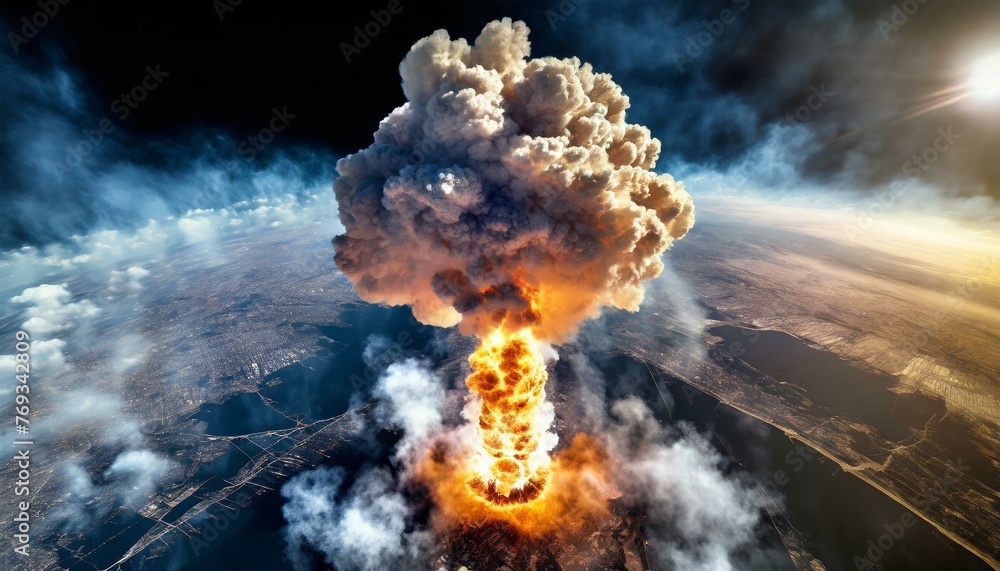 300 km satellite view, 25 km hyperrealistic high detailed smoke burning ...