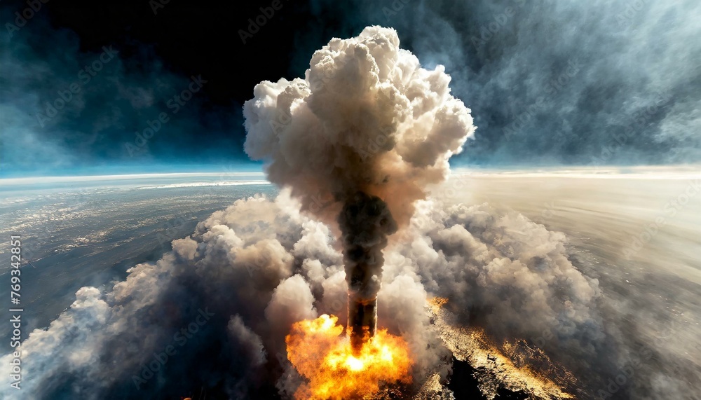 300 km satellite view, 25 km hyperrealistic high detailed smoke burning ...