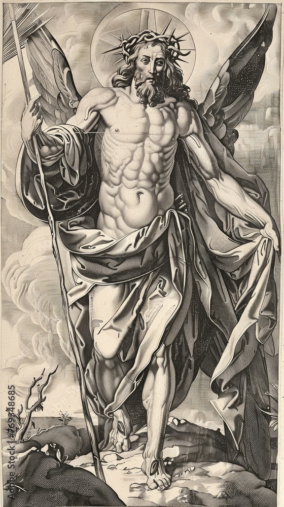 old engraving of Jesus Christ the saviour of humanity, a timeless ...