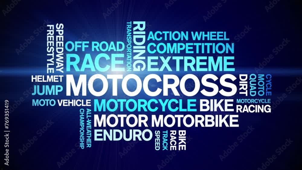 Motocross animated word cloud;text design animation tag kinetic ...