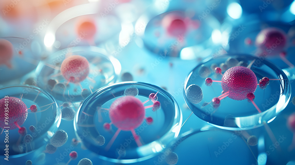Abstract cells in mitosis or multiplication of cells, Human cell or ...