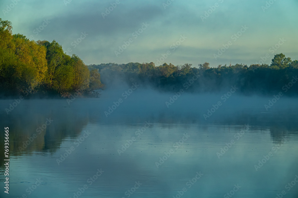 Potamology. Great Don River in middle reaches. River in morning ...
