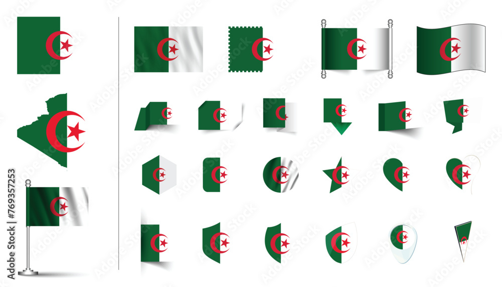 set of Algeria flag, flat Icon set vector illustration. collection of ...