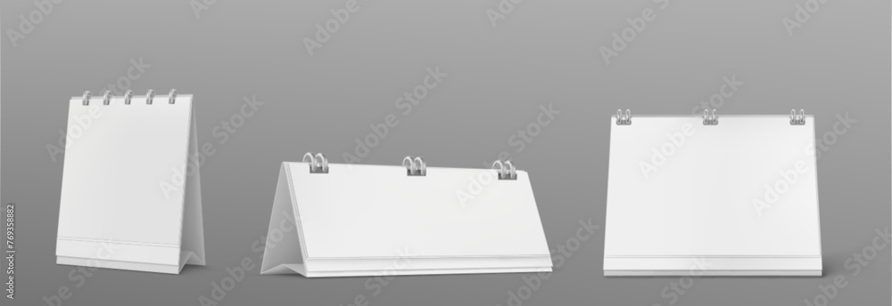 Desk calendar with spiral mockup. Realistic 3d vector set of vertical ...