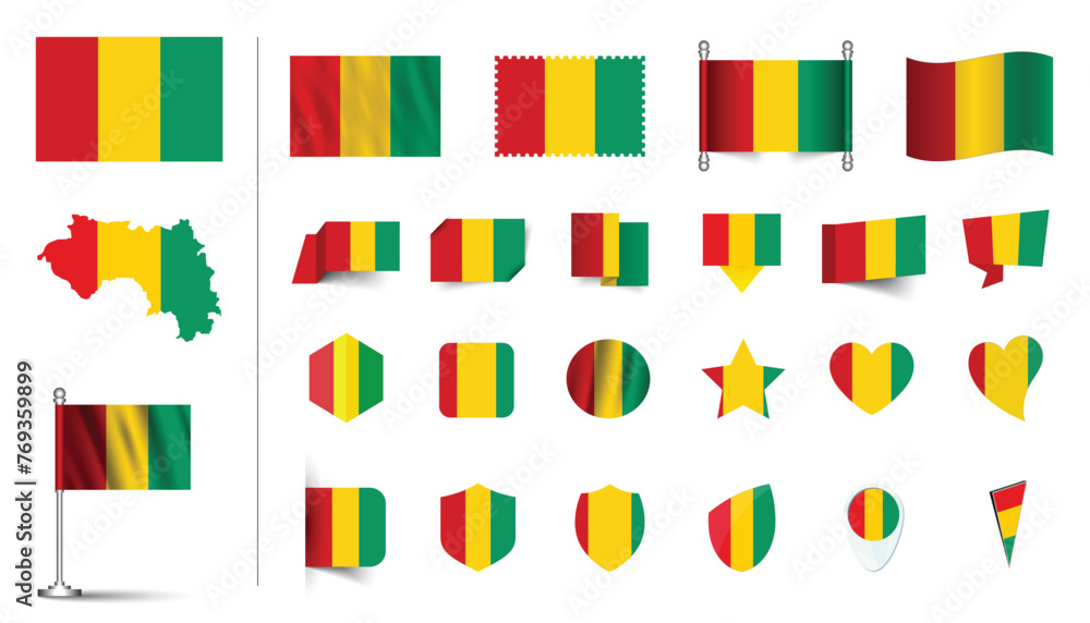 set of Guinea flag, flat Icon set vector illustration. collection of ...