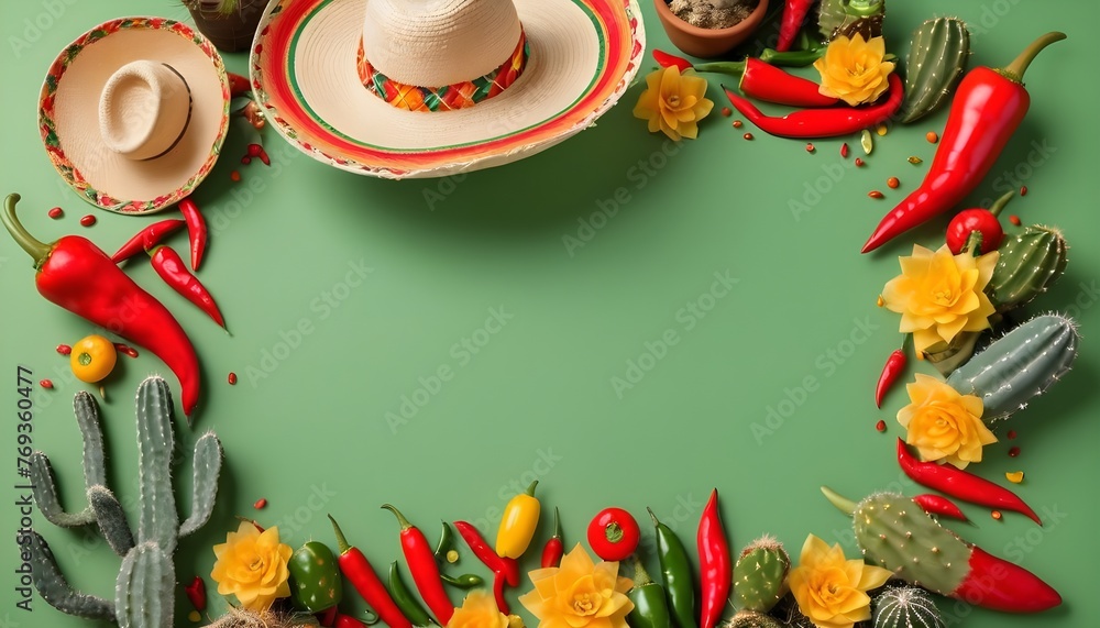 Cinco de Mayo concept, 3D Mexican themed frame with a sombrero at the ...