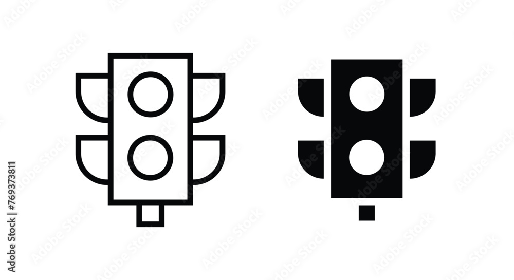 Traffic light interface icons. (yes, no wait) line and flat icons set ...