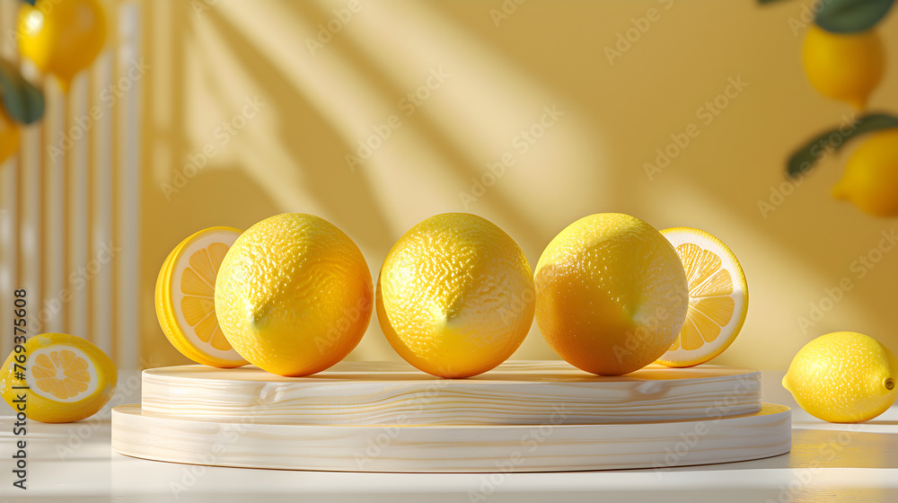 Background lemon podium product fruit platform cosmetic scene display ...