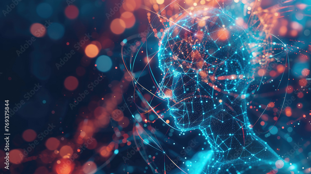 Digital human face made of particles - Digitally generated human face ...