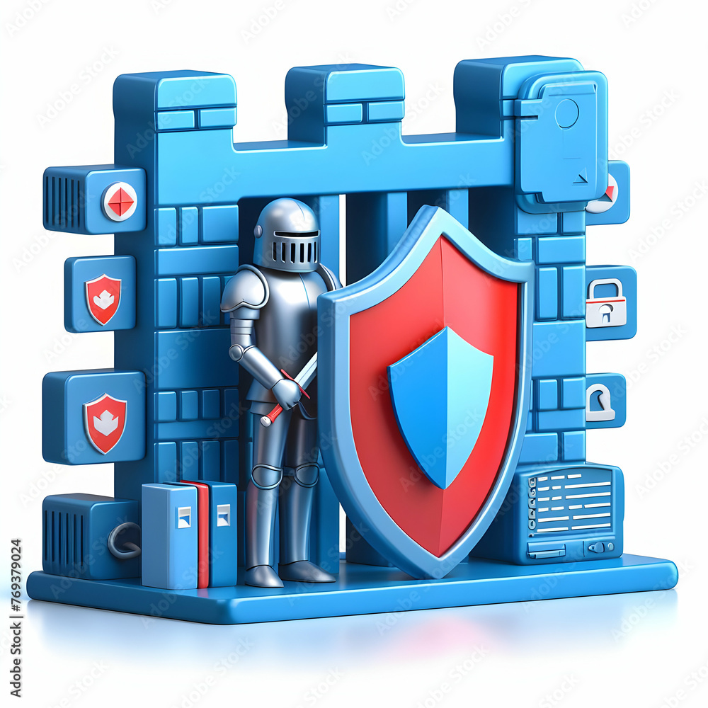 3D flat icon for business as Firewall Fortress A digital knight ...