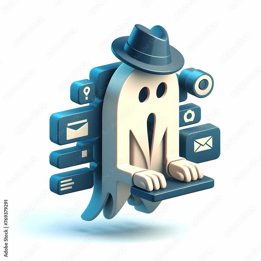 3D flat icon for business as Spyware Specter A ghostly figure ...