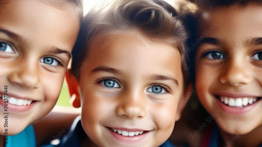 close-up portrait of three little boys of different nationalities ...