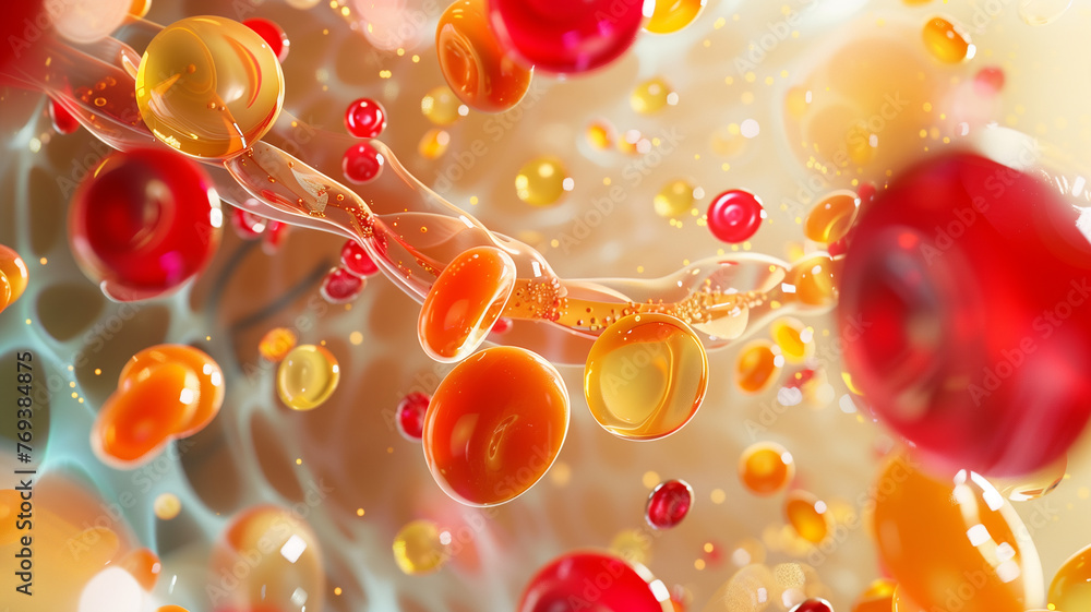 X-ray style 3D image showing lipoproteins carrying fat-soluble vitamins ...