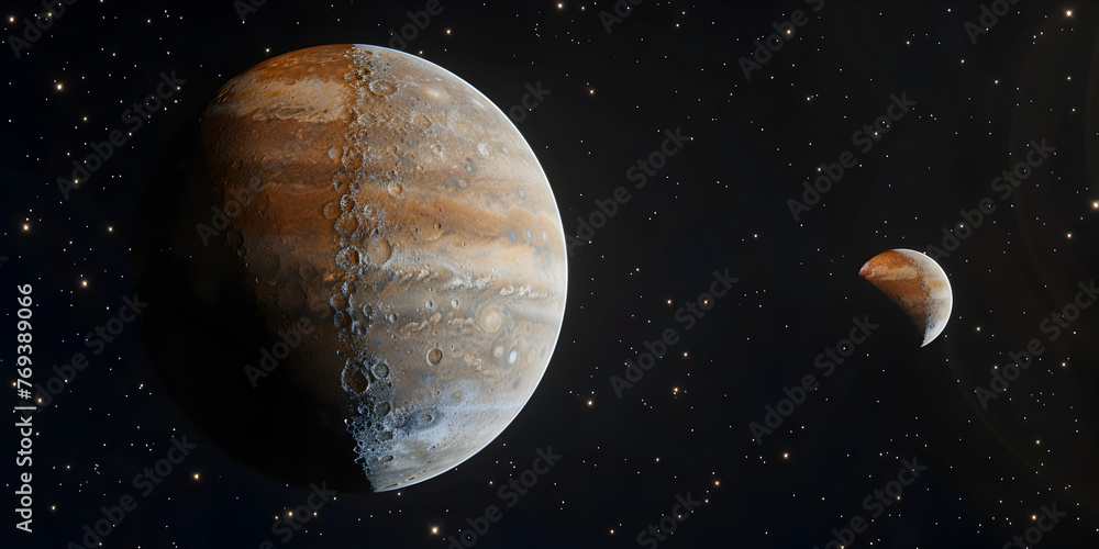 The giant planet and its satellites Jupiter like planet and his moons ...