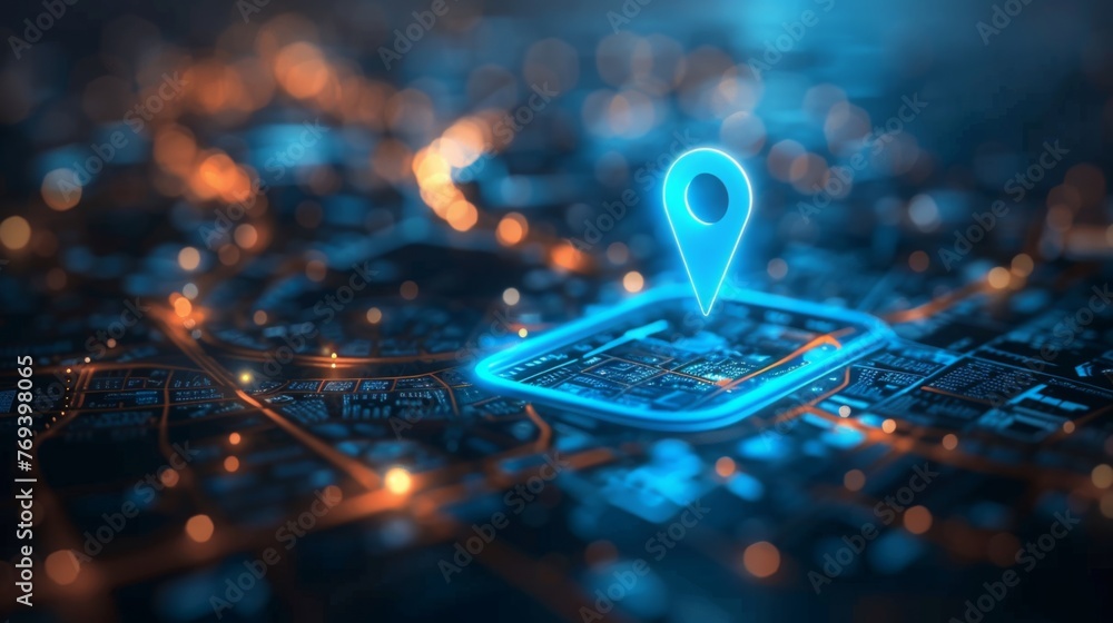 Location pin icon on earth city urban map indicating the location and ...