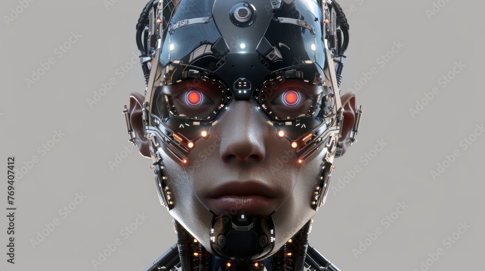 Realistic exoskeleton cyborg male face png isolated on white and ...