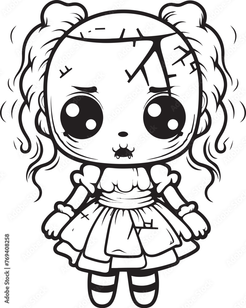 Ghostly Doll of Misery Spooky Zombie with Black Vector Emblem Macabre ...