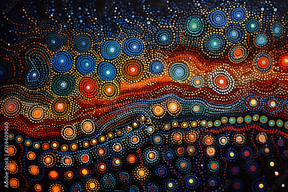 Australian Aboriginal dot painting style art dreamtime story of the sky ...