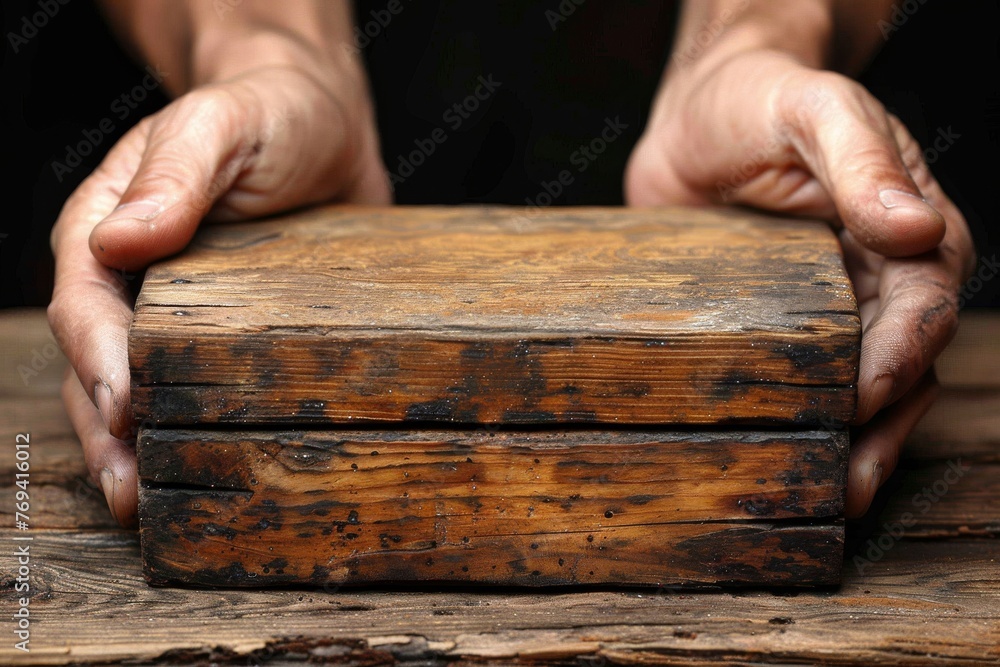 A pair of hands confidently holding a cardboard delivery box ...