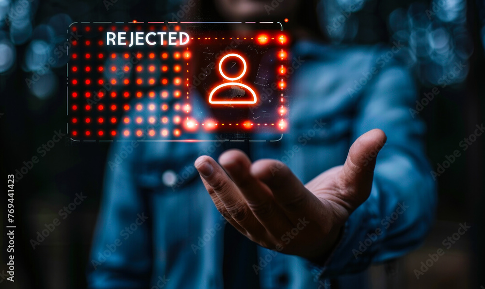 Businessperson presenting a digital rejection notification icon ...