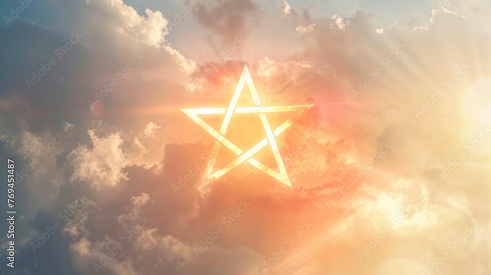 Pentagram Satanism floating in the air, clear silhouette on the ...