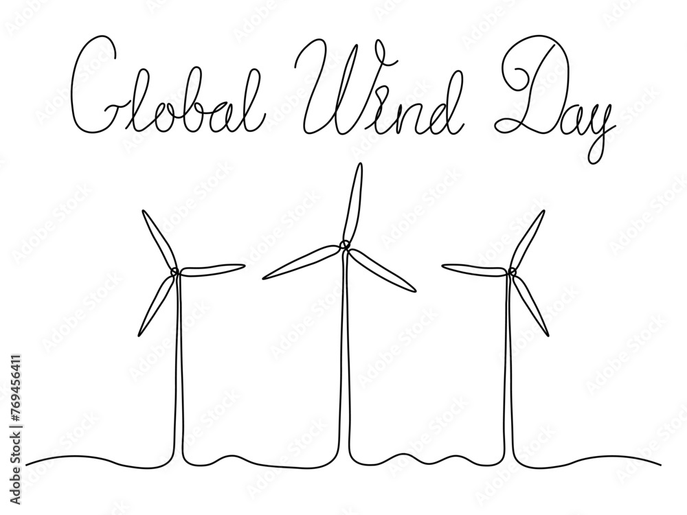 Global Wind Day.Abstract set of three Wind turbine, windmill ...