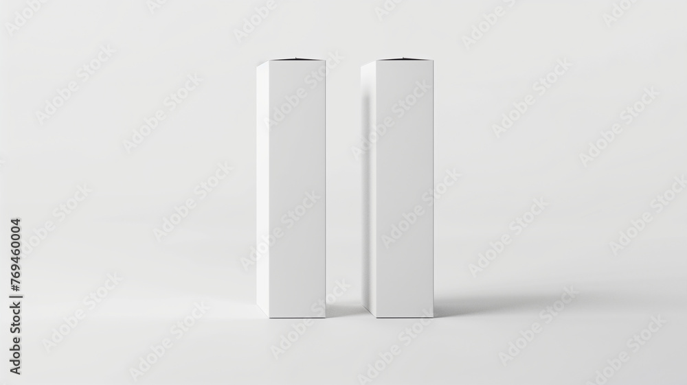 White packaging box, two rectangular boxes stacked together, vertical ...