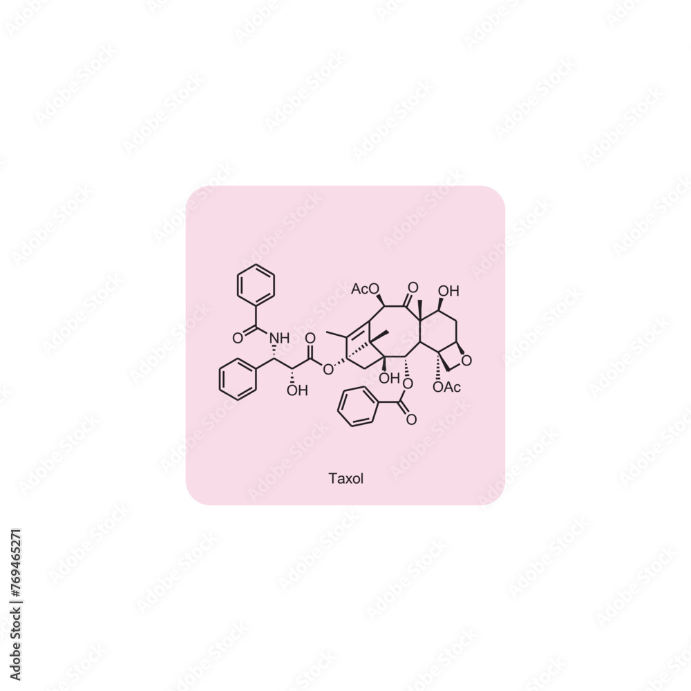 Taxol skeletal structure diagram.Diterpenoid compound molecule ...