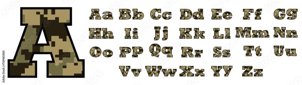 Army font, vector camo alphabet, navy design letter, military abc Stock ...