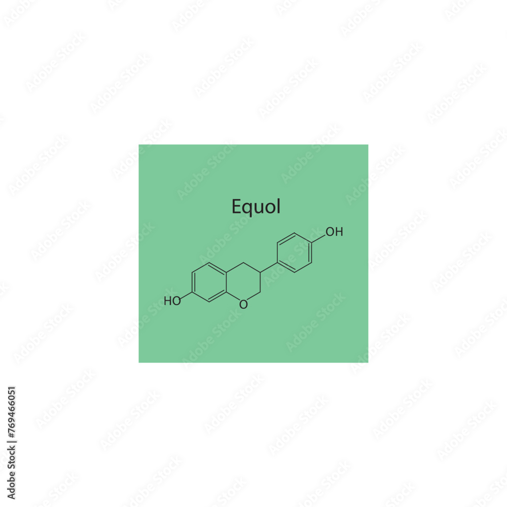 Equol skeletal structure diagram.Isoflavanone compound molecule scientific illustration on green ...