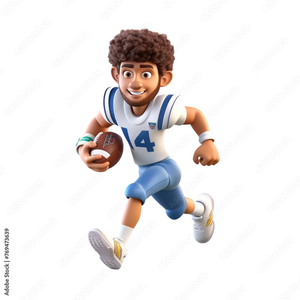 American football player cartoon character 3d design with transparent ...