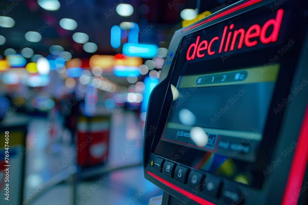 Bank card payment terminal screen displaying the word Declined ...