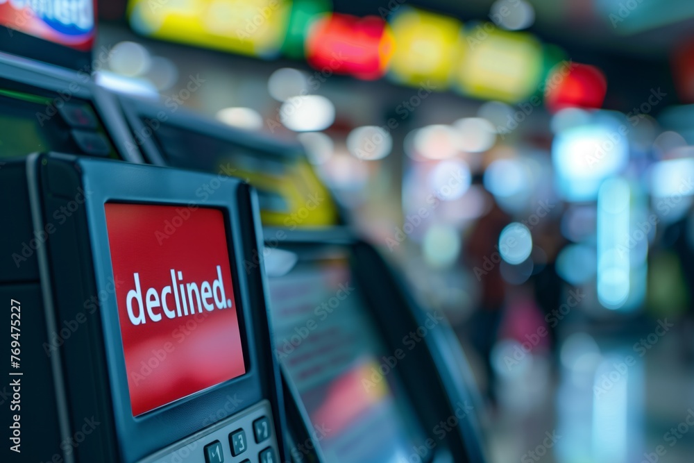 Bank card payment terminal screen displaying the word Declined ...