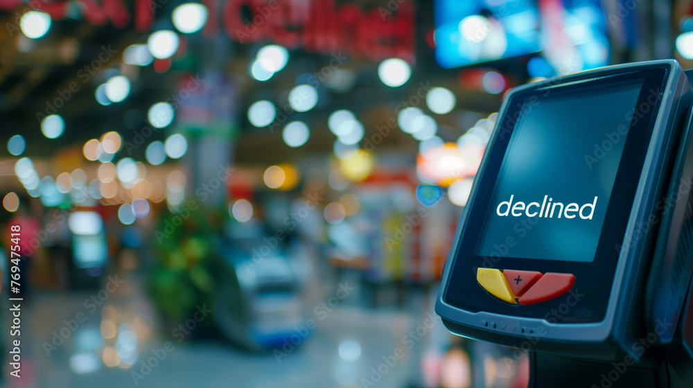 Bank card payment terminal screen displaying the word Declined ...
