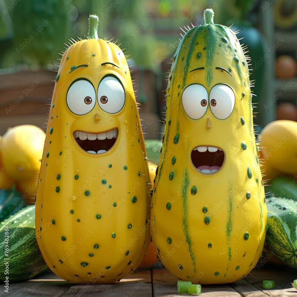 Animated vegetables as humorous characters in a vibrant, colorful scene ...