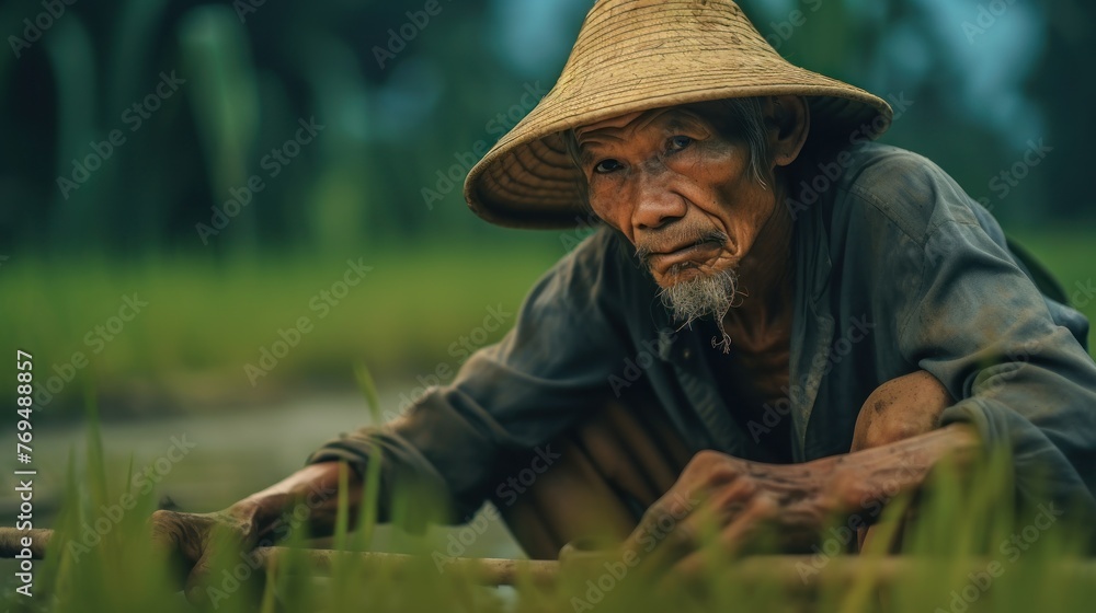 old man work in the rice field 8k photography, ultra HD, sharp Stock ...