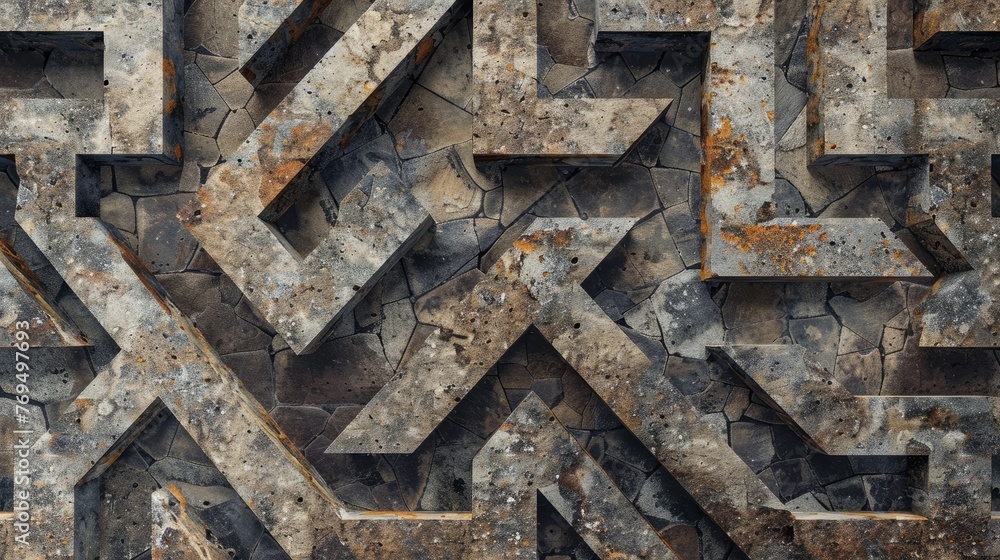 Detailed view of a stone wall with a unique pattern formed by ...