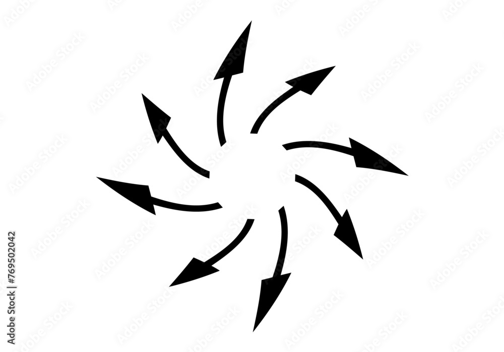 Círculo compuesto por flechas curvas negras dirigidas al exterior y ...