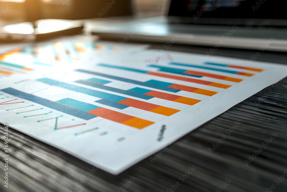 Printed bar charts and graphs on paper with financial data analysis ... Printed bar charts and graphs on paper with financial data analysis ...