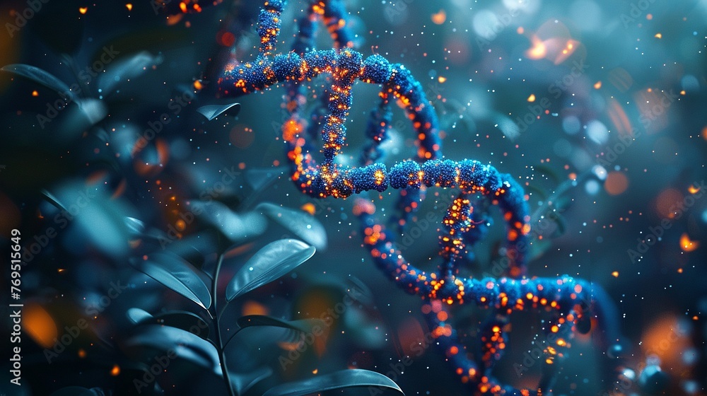 Budding life, coded genetics, vitamin halo effect, on dark cerulean ...