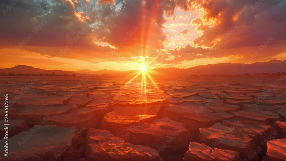 A fractured world landscape With barren vegetation and a sun-scorched ...
