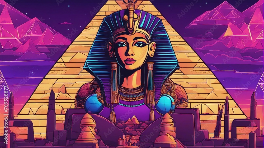 Generative AI. Wallpaper, Neon glow Egyptian art. Beautiful pyramids ...