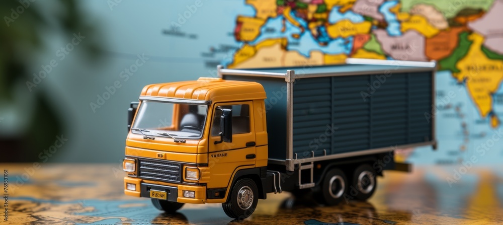 Truck model transporting goods across international borders, set ...