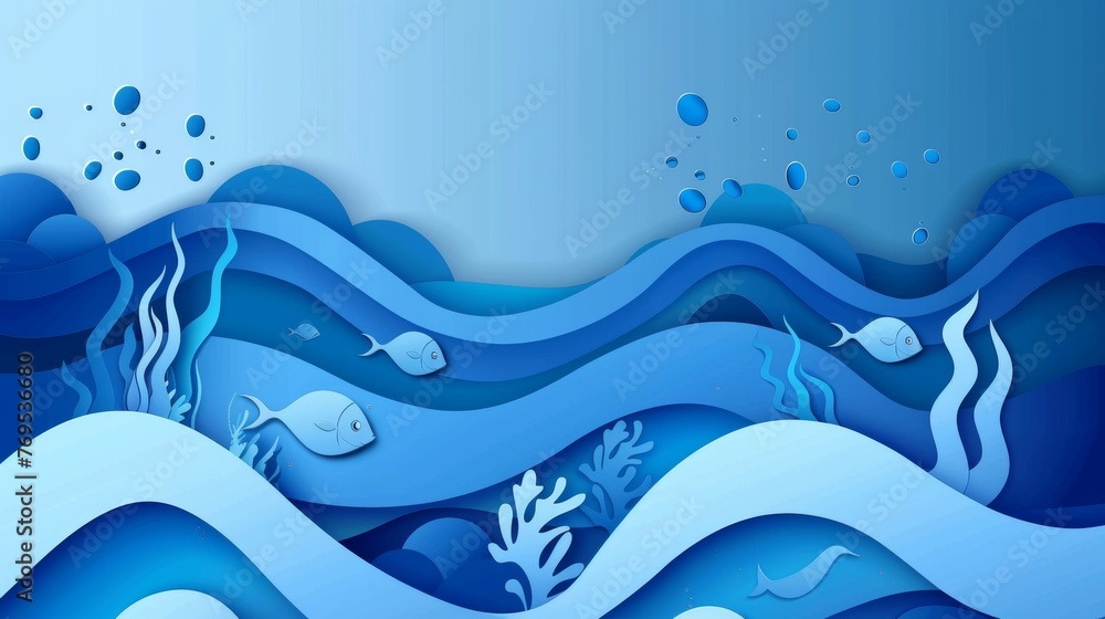 The World Ocean day header template is in the style of a paper cut ...