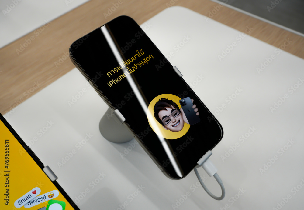Bangkok, Thailand, April 25, 2024 iPhone 15 Pro features a titanium ...