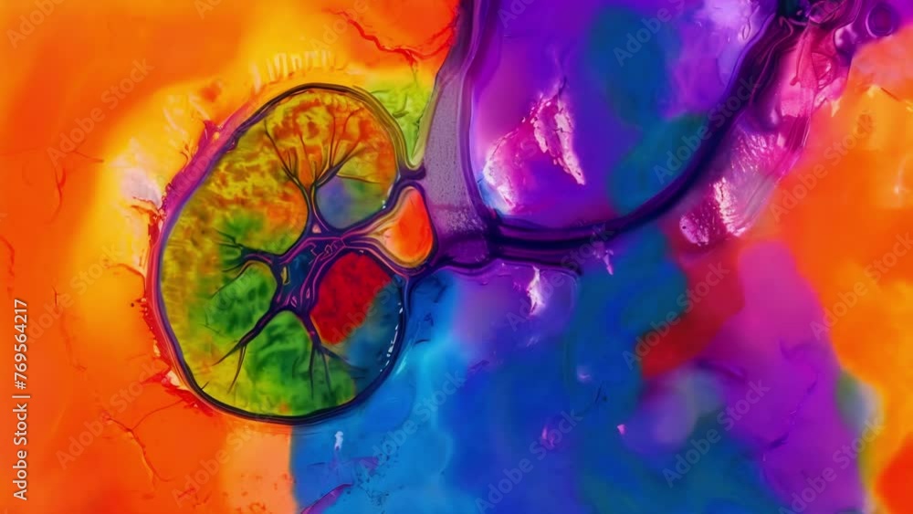 An endoscopic image of the urinary tract showing a deranged and ...