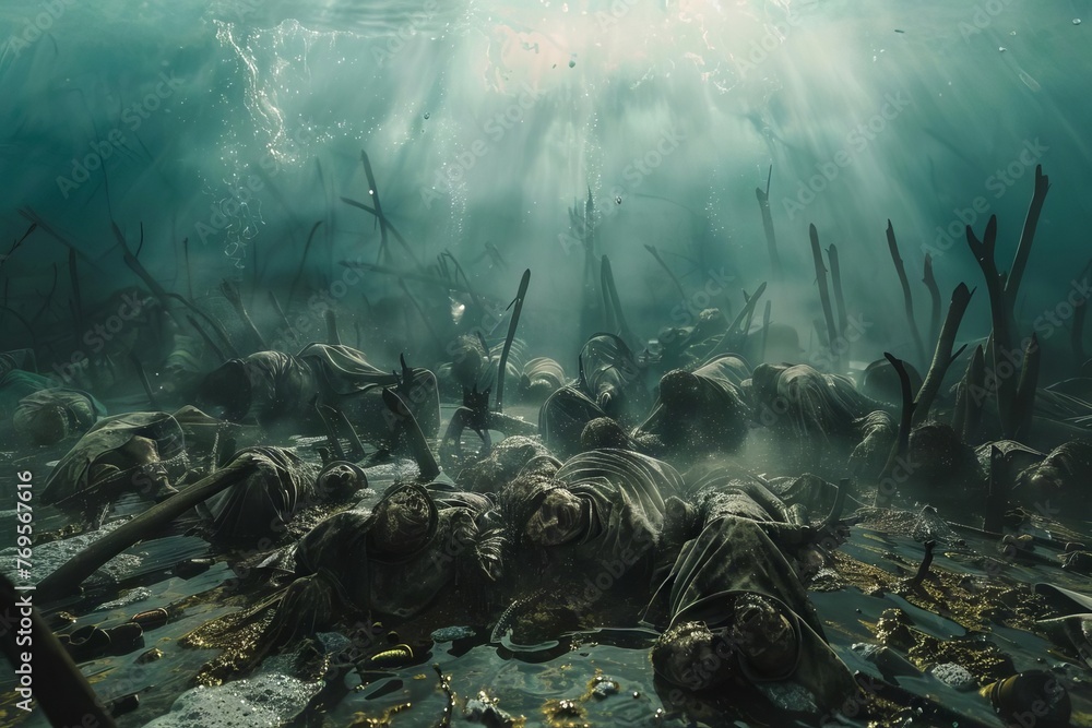 Eerie underwater scene of lifeless bodies in the aftermath of a ...
