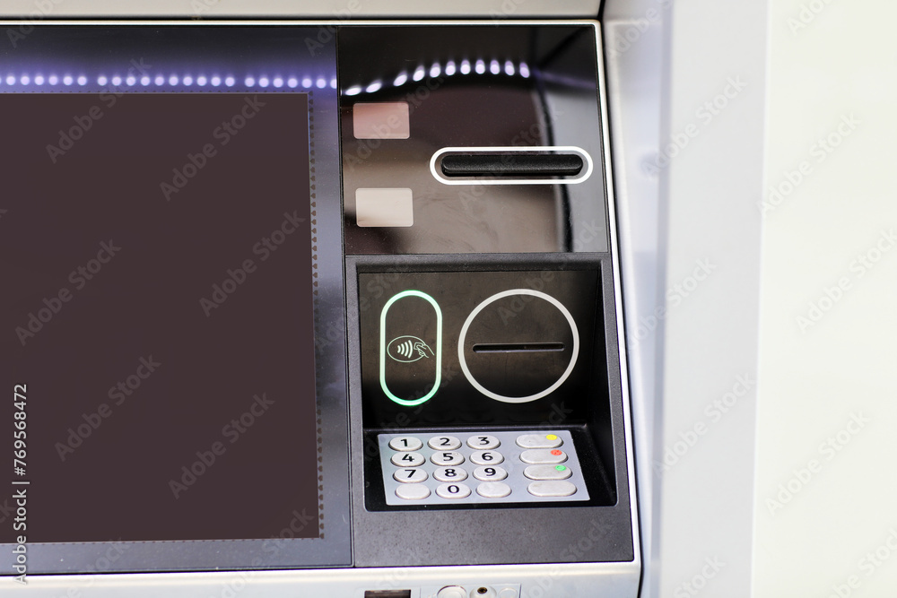 Automated teller machine details, ATM. Cashpoint keypad, NFC ...